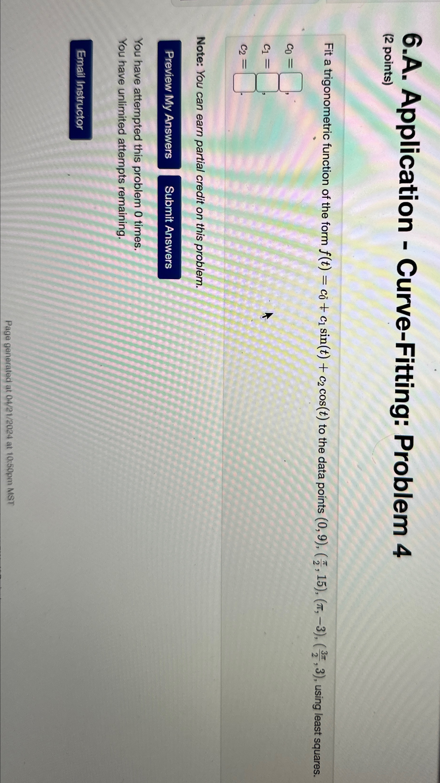 Solved 6.A. ﻿Application - ﻿Curve-Fitting: Problem 4 (2 | Chegg.com