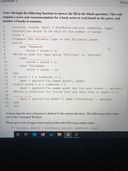 Solved Question/ 20 pts Trace through the following function | Chegg.com
