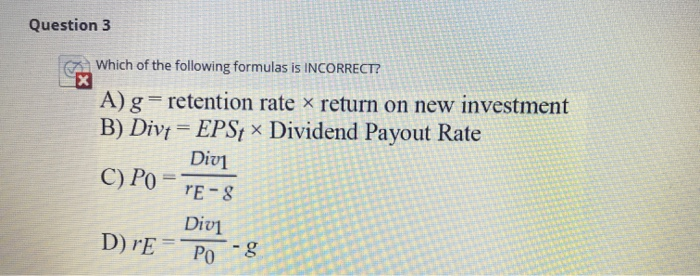 Solved Question 3 Which of the following formulas is | Chegg.com