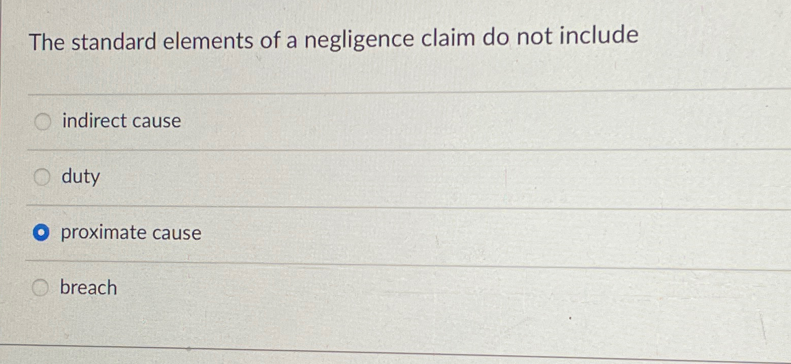 Solved The standard elements of a negligence claim do not | Chegg.com