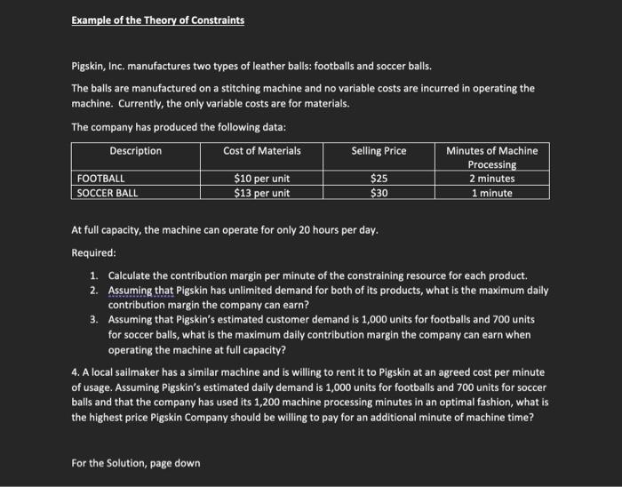 Solved Example of the Theory of Constraints Pigskin, Inc. | Chegg.com