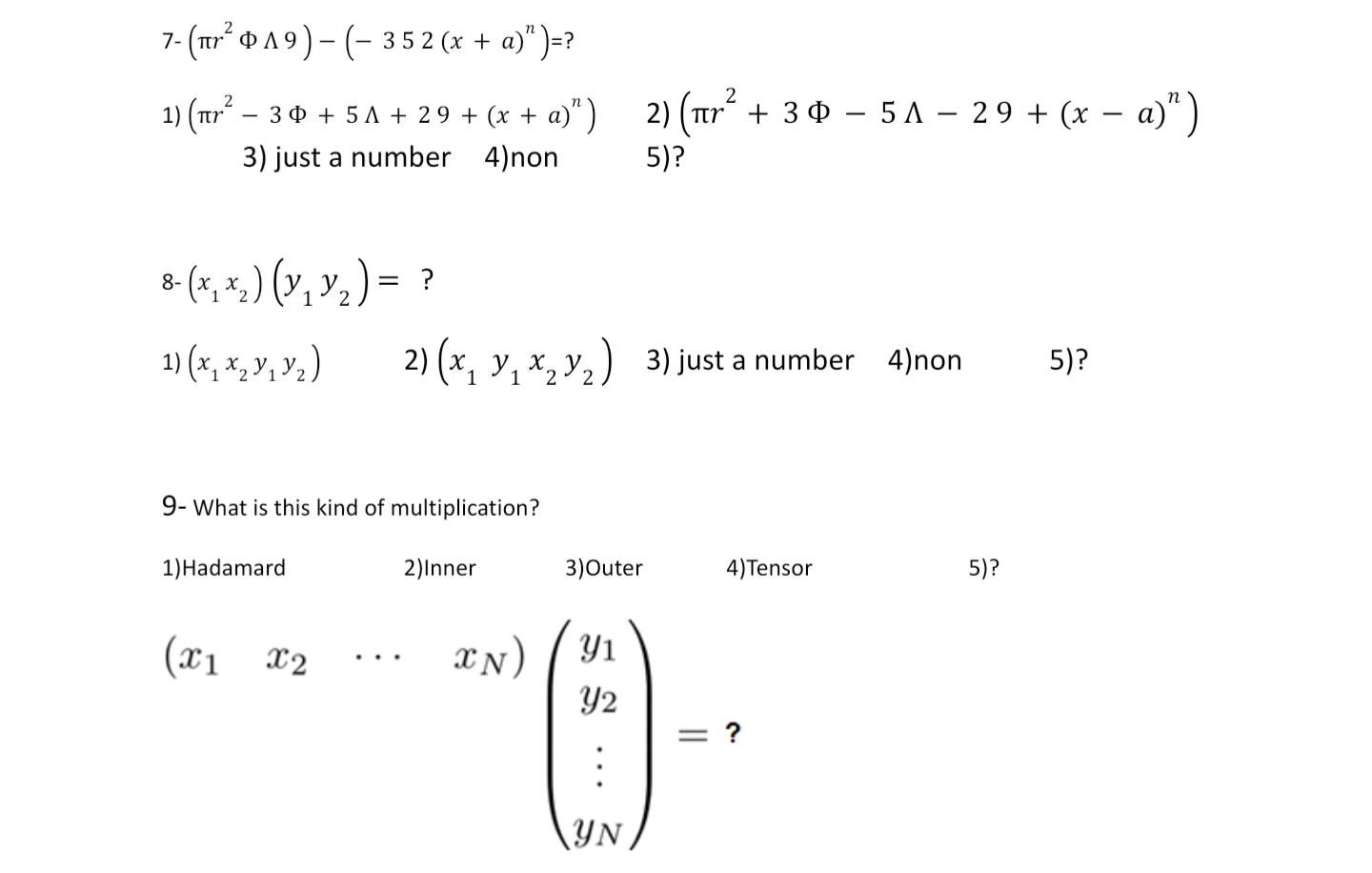 Solved 7- (πr2ΦΛ9)−(−352(x+a)n)=? 1) (πr2−3Φ+5Λ+29+(x+a)n) | Chegg.com