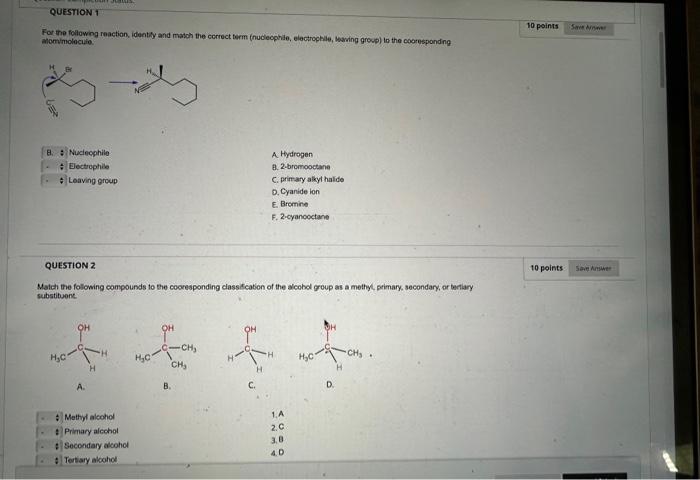 Solved For the following reaction, identhy and match the | Chegg.com