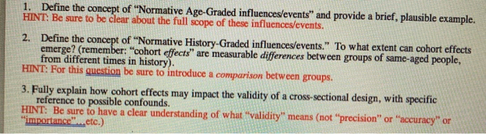 Solved 1. Define the concept of "Normative Age-Graded | Chegg.com