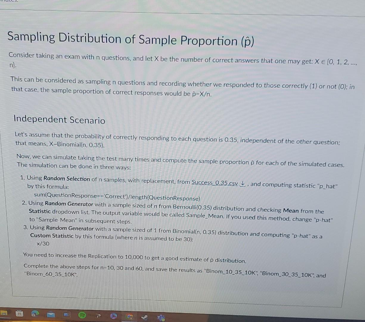 Sampling Distribution of Sample Proportion ( p^) | Chegg.com