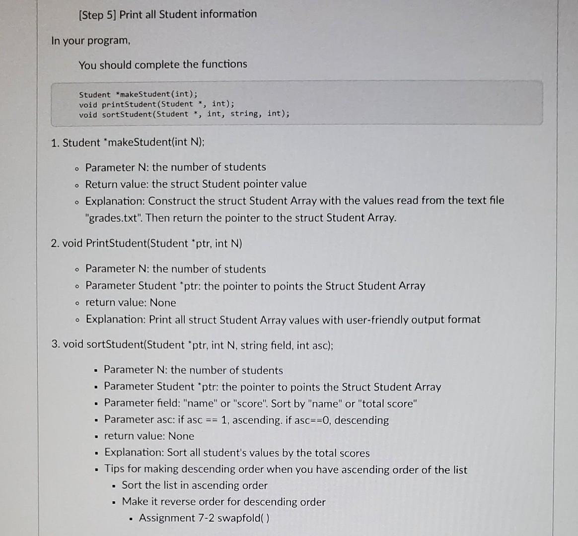 Solved Short Description. You will make the struct Student | Chegg.com
