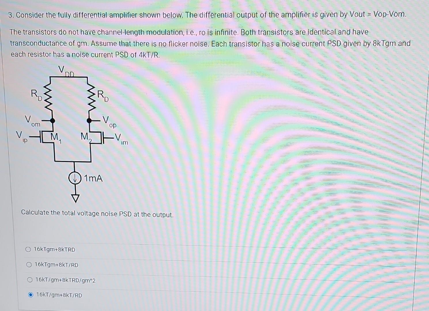Solved 3. Consider the fully differential amplifier shown | Chegg.com