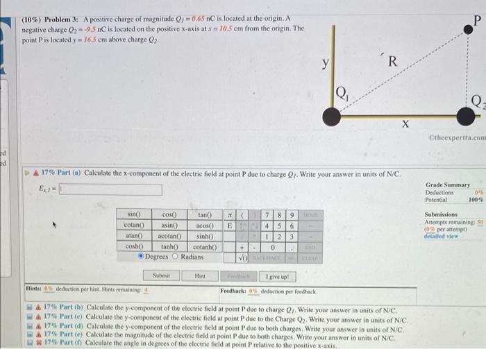 Solved (10\%) Problem 3: A positive charge of magnitude | Chegg.com