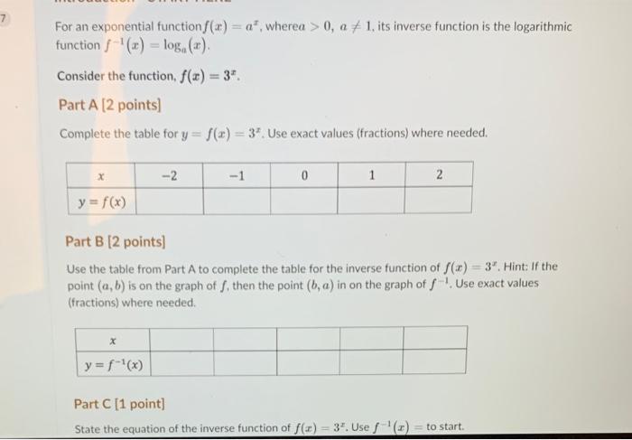 Solved For an exponential function f(x)=ax, where a>0,a =1, | Chegg.com