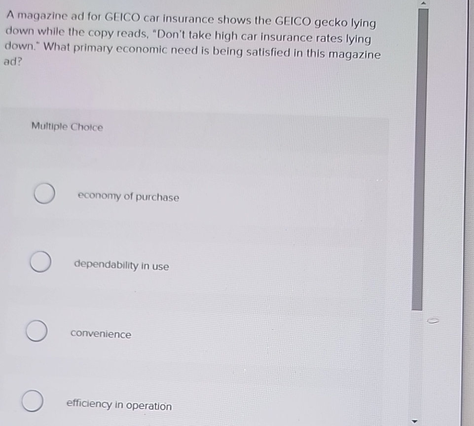 Solved A magazine ad for GEICO car insurance shows the GEICO | Chegg.com