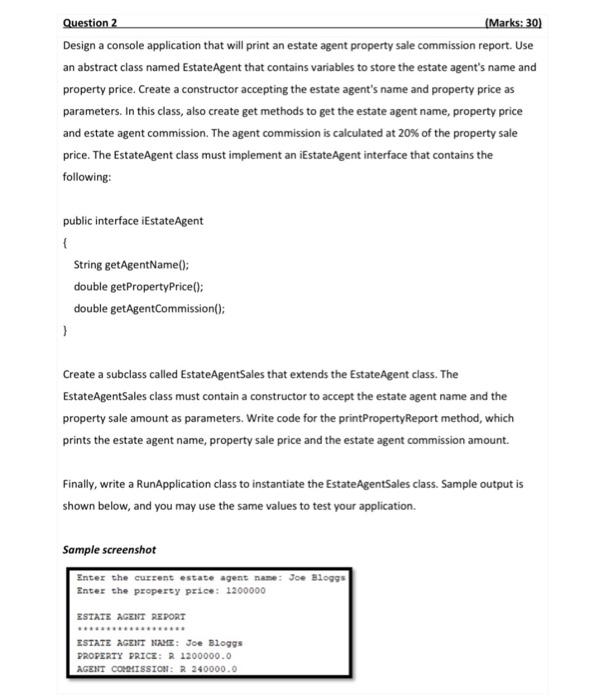 Solved Question 2 (Marks: 30) Design a console application | Chegg.com