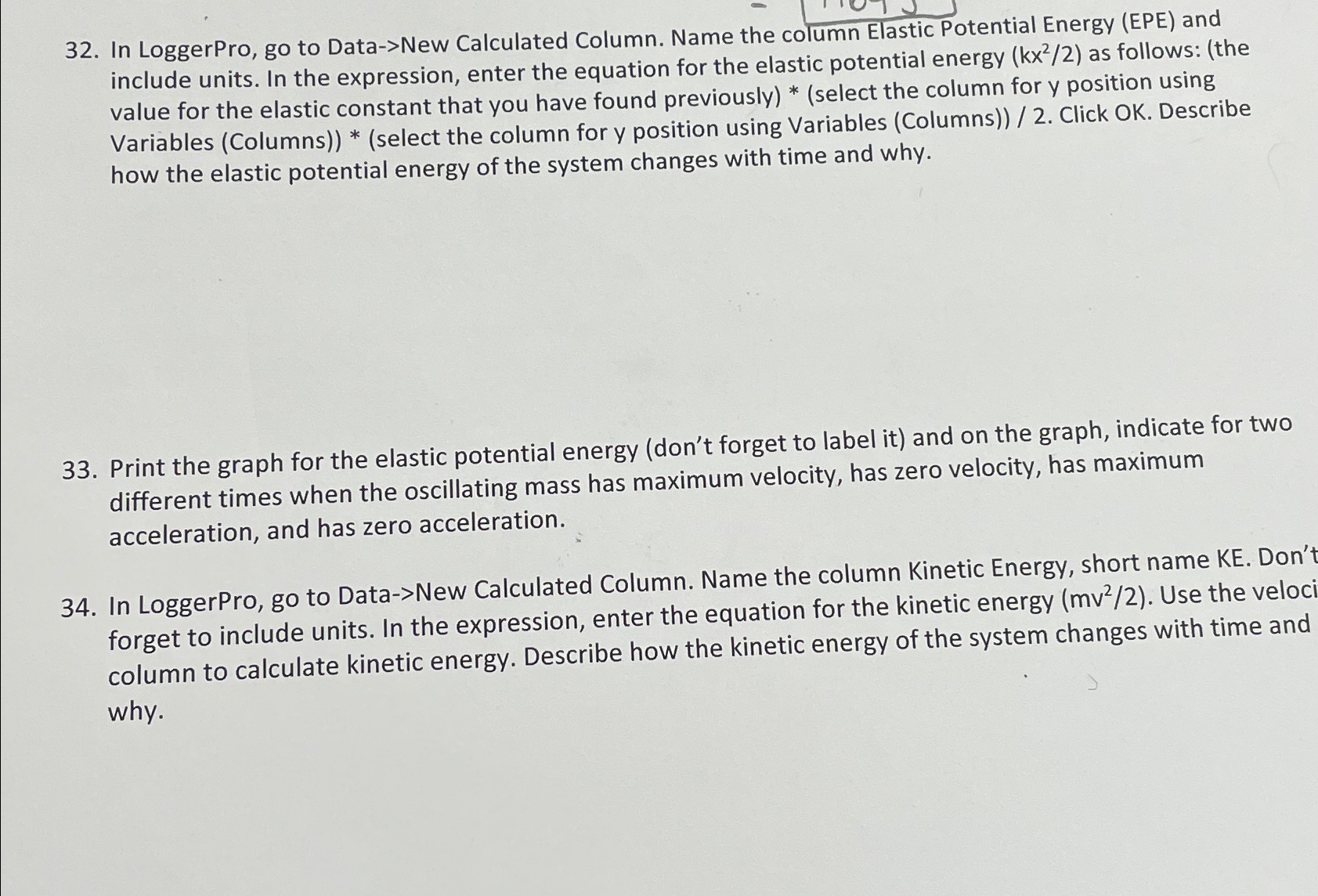 Solved In LoggerPro, go to Data->New Calculated Column. Name | Chegg.com
