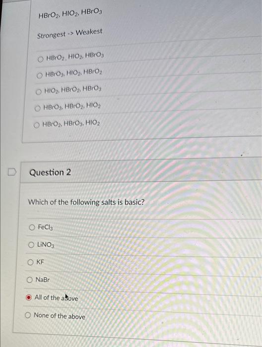 Solved HBrO2,HIO2,HBrO3 Strongest → Weakest | Chegg.com