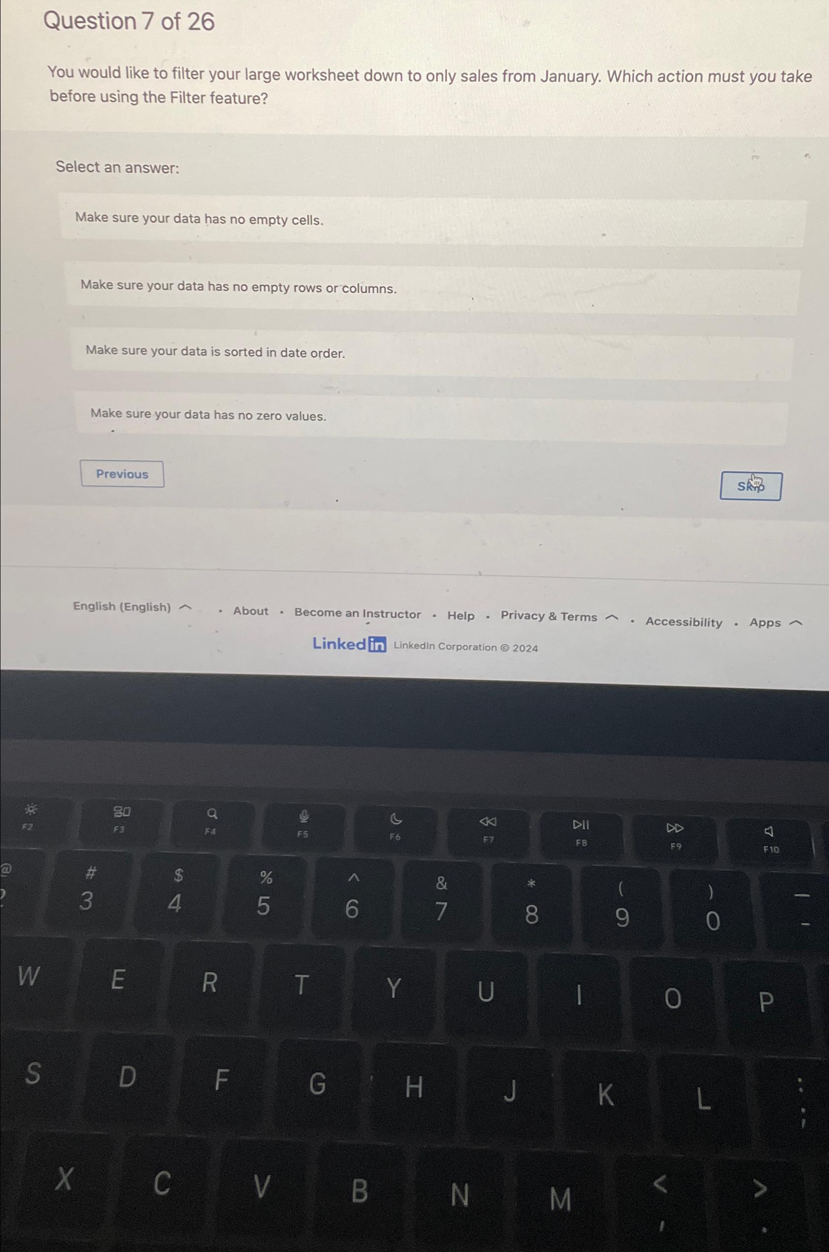 Solved Question 7 ﻿of 26You would like to filter your large | Chegg.com