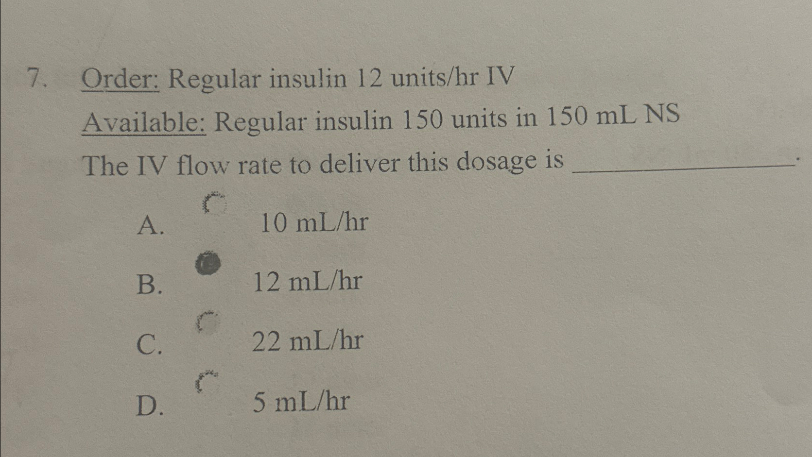 Solved Order: Regular insulin 12 ﻿units/hr IVAvailable: | Chegg.com