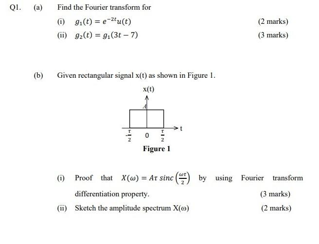 Solved a) Find the Fourier transform for (i) g1(t)=e−2tu(t) | Chegg.com