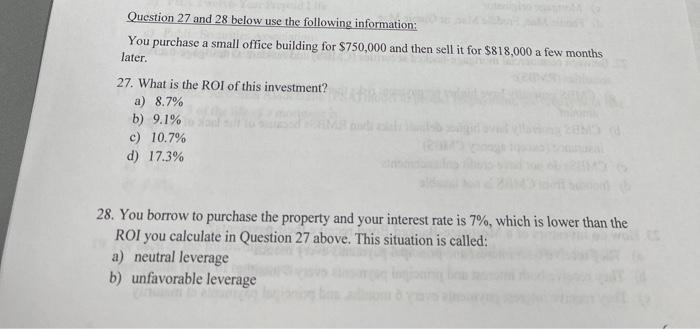 Solved Question 27 and 28 below use the following | Chegg.com