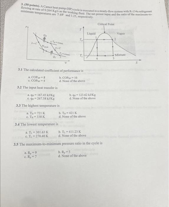 Solved 3. (50 points). A Carnot heat pump (HP) cycle is | Chegg.com