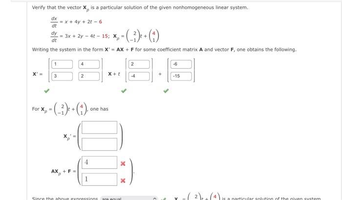 Solved Verify that the vector Xp is a particular solution of | Chegg.com