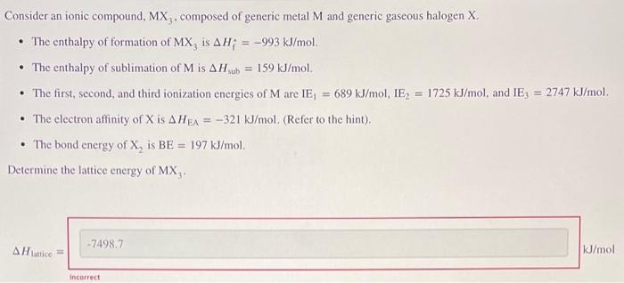 Solved Consider an ionic compound, MX3, composed of generic | Chegg.com