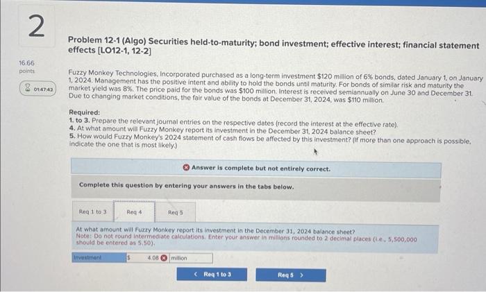 Solved Problem 12-1 (Algo) Securities held-to-maturity; bond | Chegg.com