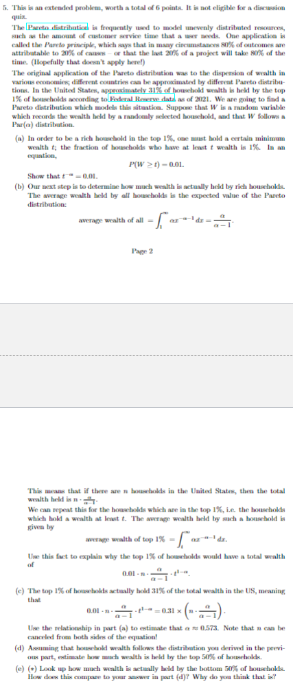 Solved The Pareto distribution is frequently used to model | Chegg.com