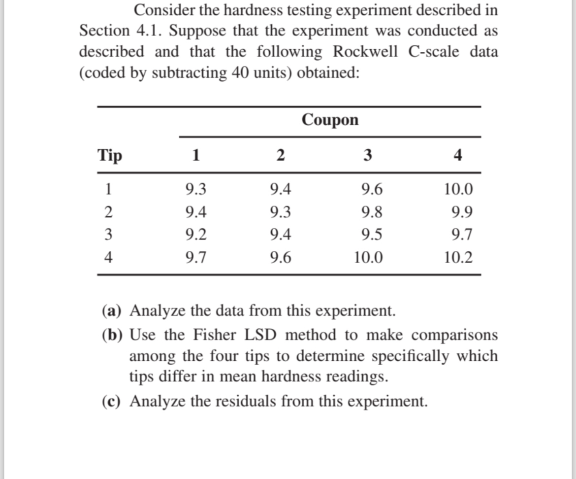 Solved Consider the hardness testing experiment described in | Chegg.com