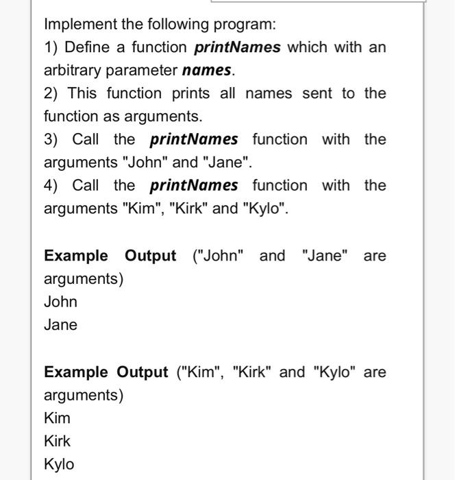 Solved Implement the following program: 1) Define a function | Chegg.com