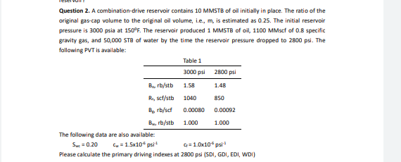 Solved Question 2. A combination-drive reservoir contains 10 | Chegg.com