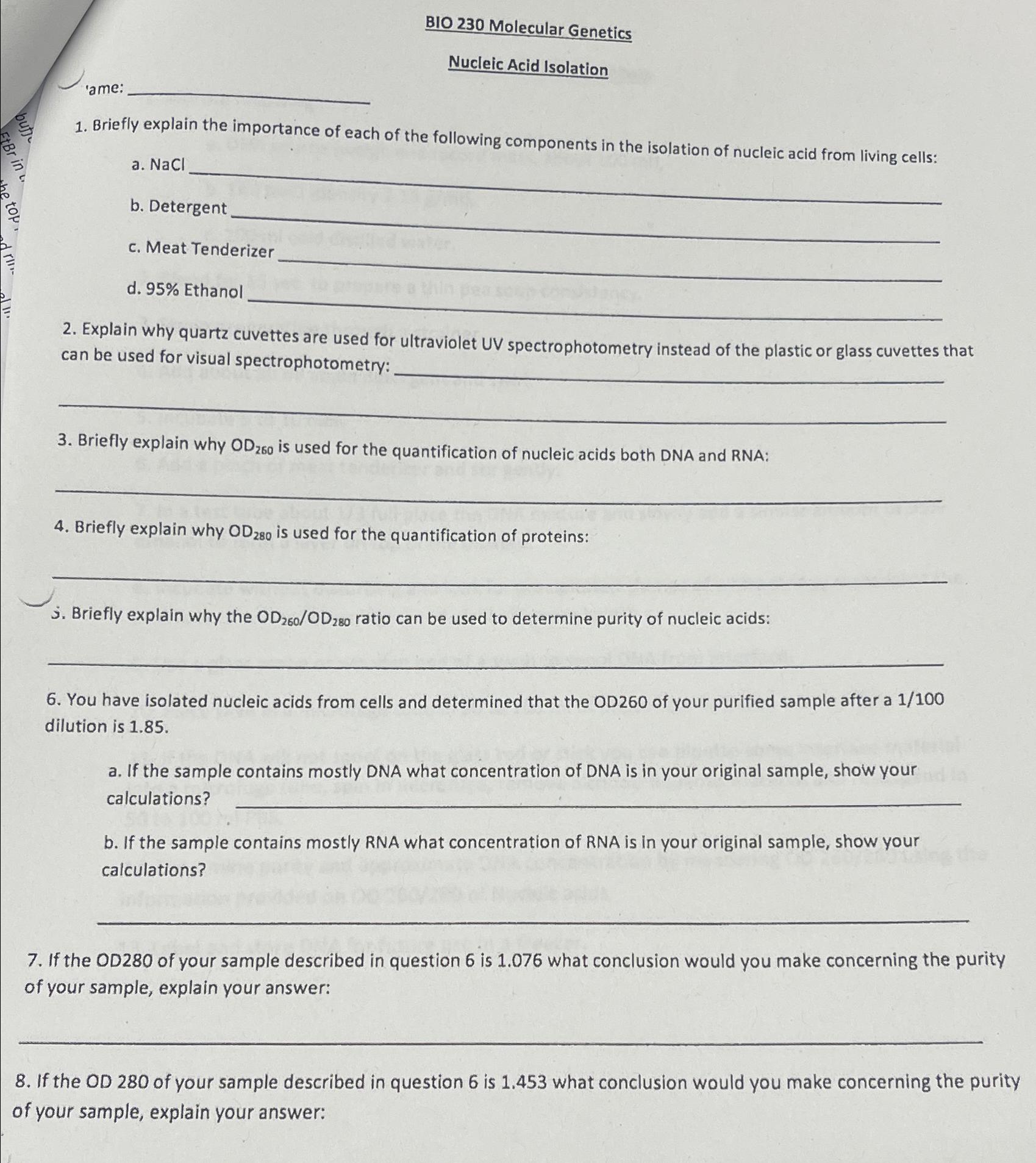 Solved BIO 230 ﻿Molecular GeneticsNucleic Acid | Chegg.com