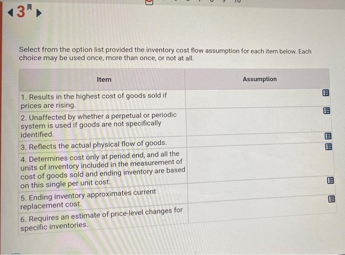 Solved 3" Select from the option list provided the inventory | Chegg.com