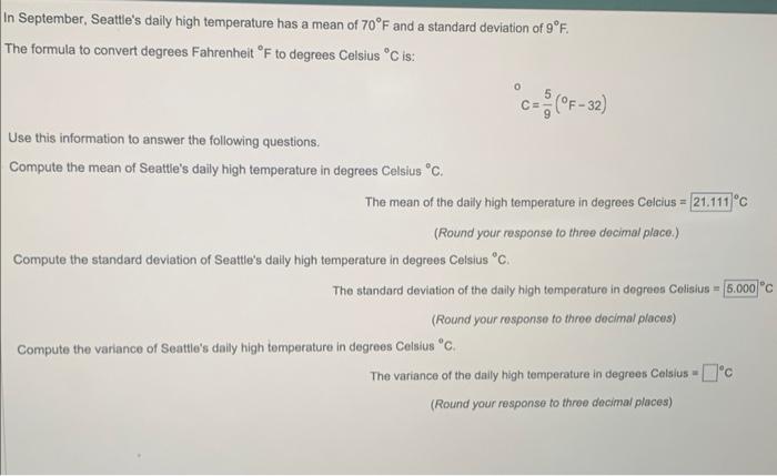 Solved In September, Seattle's daily high temperature has a | Chegg.com