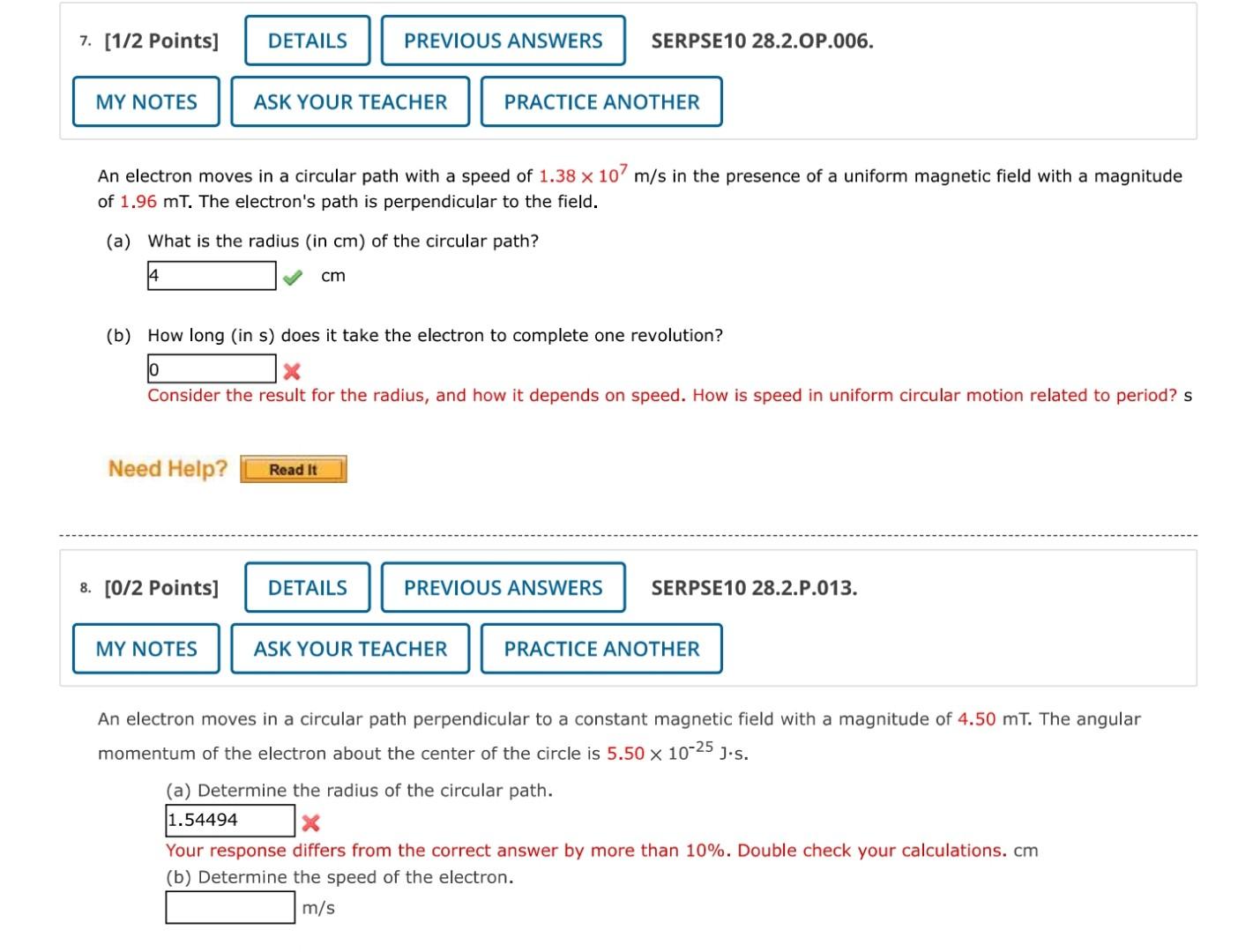 Solved An electron moves in a circular path with a speed of | Chegg.com