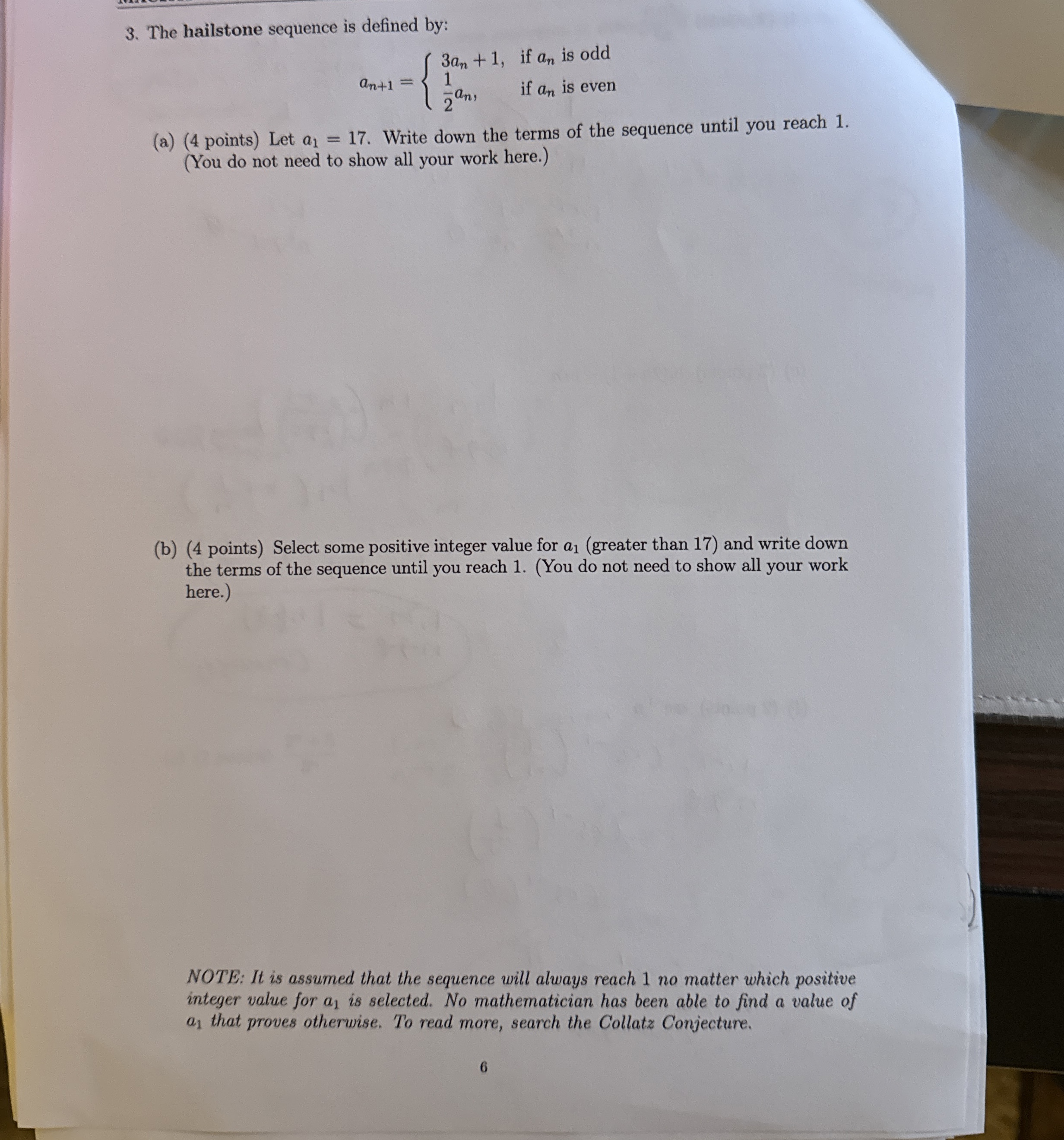 Solved The hailstone sequence is defined | Chegg.com