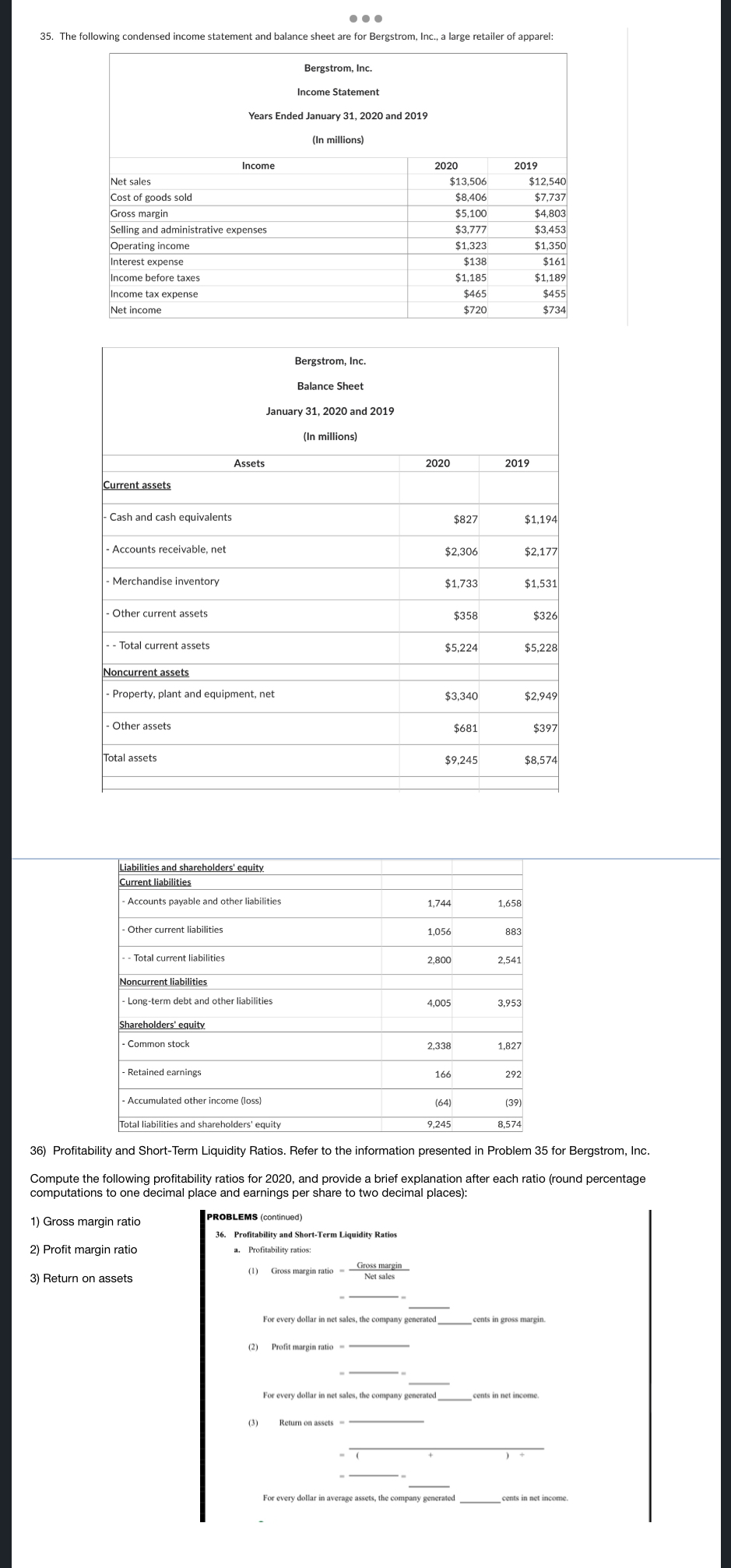 The following condensed income statement and balance | Chegg.com