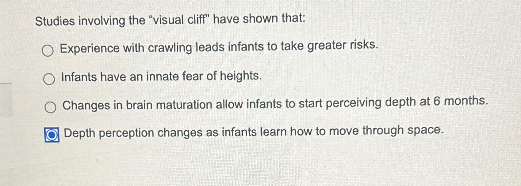 Solved Studies involving the "visual cliff" have shown | Chegg.com
