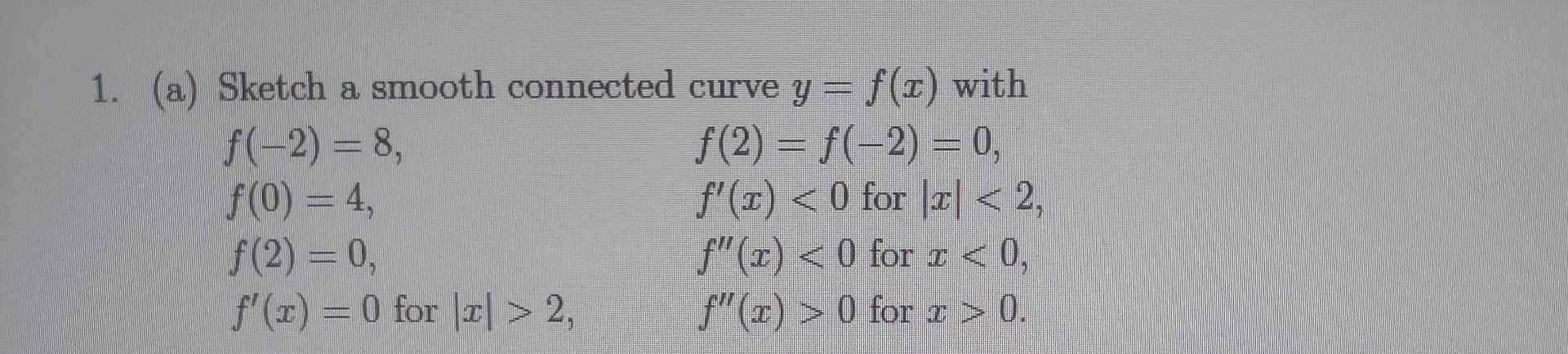 Solved 1. (a) Sketch a smooth connected curve y=f(x) with | Chegg.com