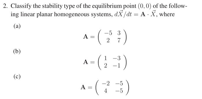 Solved 2. Classify the stability type of the equilibrium | Chegg.com