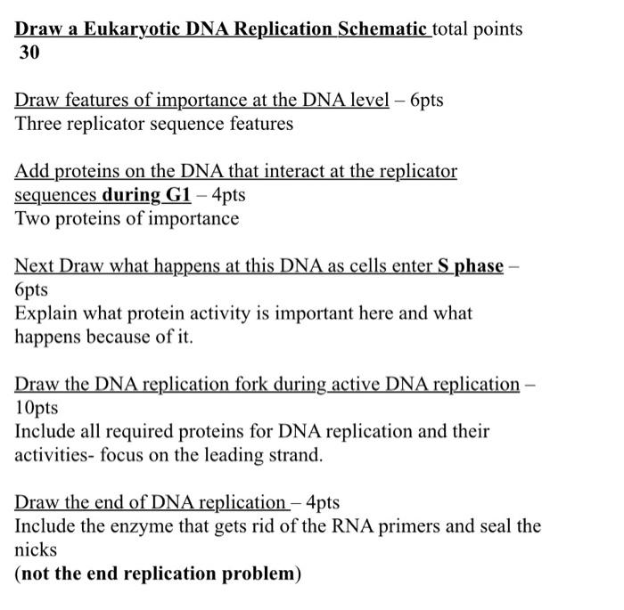 Solved Draw a Eukaryotic DNA Replication Schematic total | Chegg.com