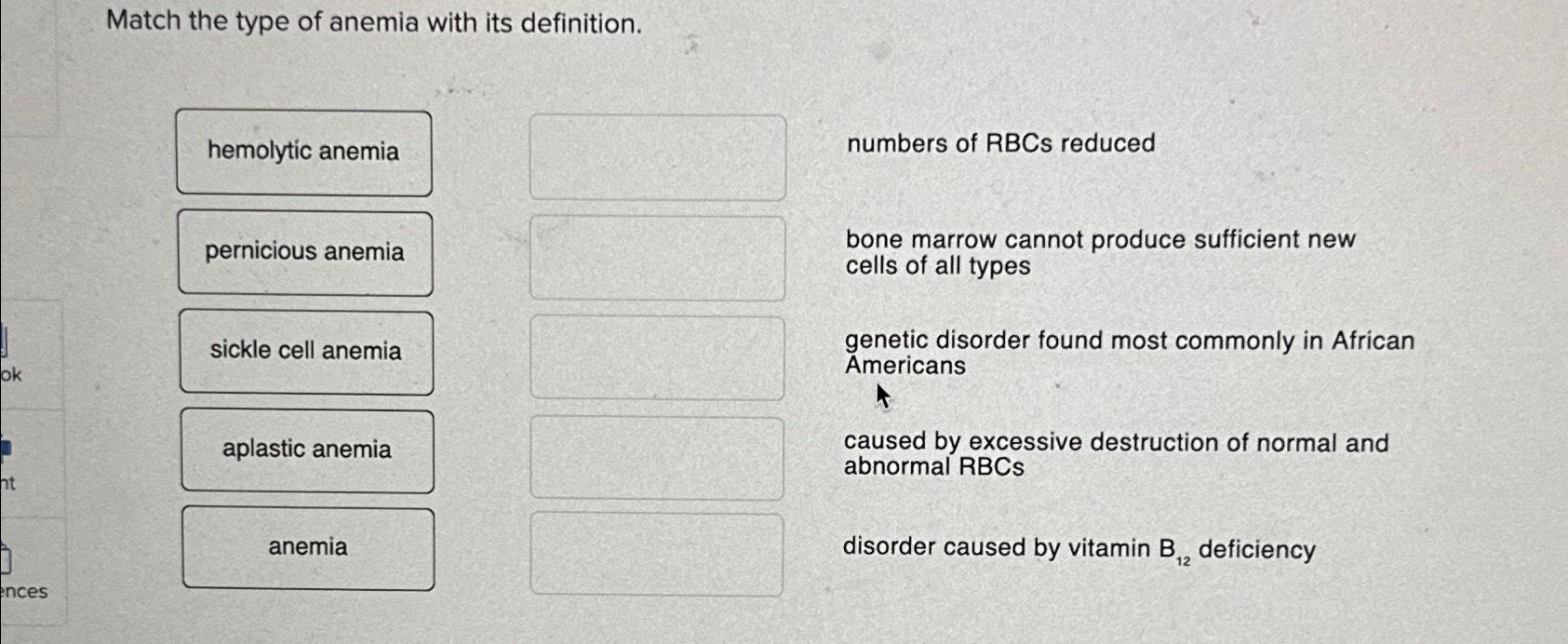 Solved Match the type of anemia with its definition.numbers | Chegg.com