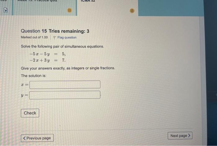 Solved Solve the following pair of simultaneous equations. | Chegg.com