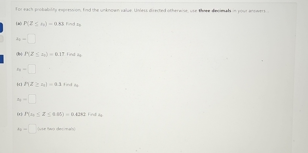 Solved For each probability expression, find the unknown | Chegg.com