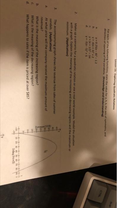 Solved Lesson 15: Exploring Quadratic Relations 1. For each | Chegg.com