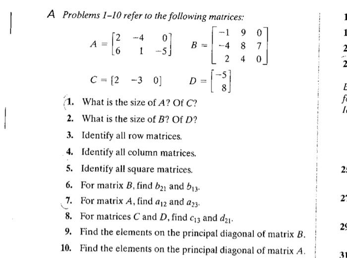 Solved A Problems 1−10 refer to the following matrices: | Chegg.com