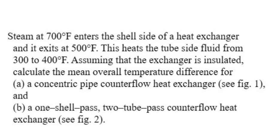 Solved Steam at 700∘F enters the shell side of a heat | Chegg.com