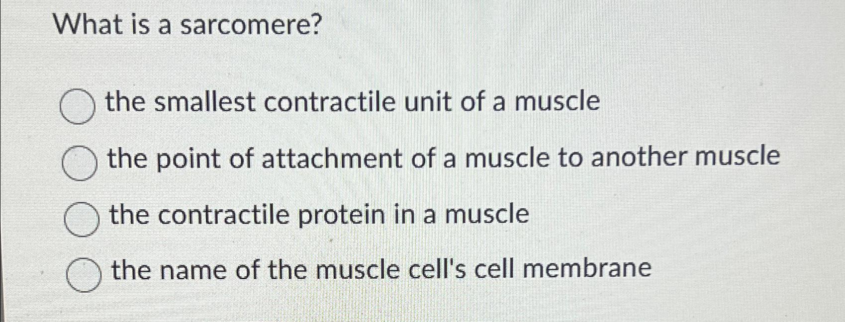 Solved What is a sarcomere?the smallest contractile unit of | Chegg.com