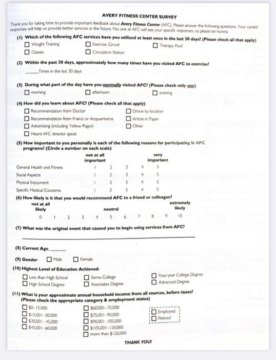 Solved 1) Assume that the Avery Fitness club is located in | Chegg.com