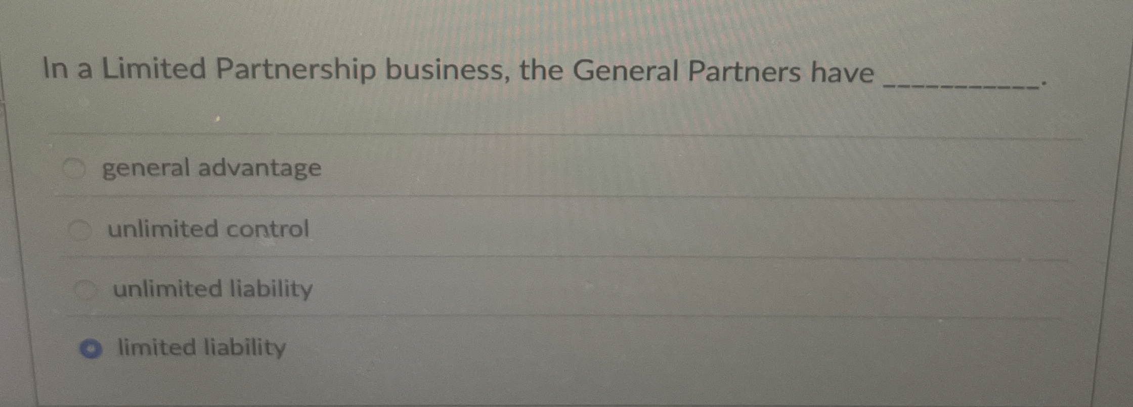 Solved In a Limited Partnership business, the General | Chegg.com