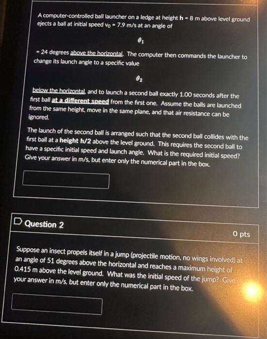 Solved A computer-controlled ball launcher on a ledge at | Chegg.com