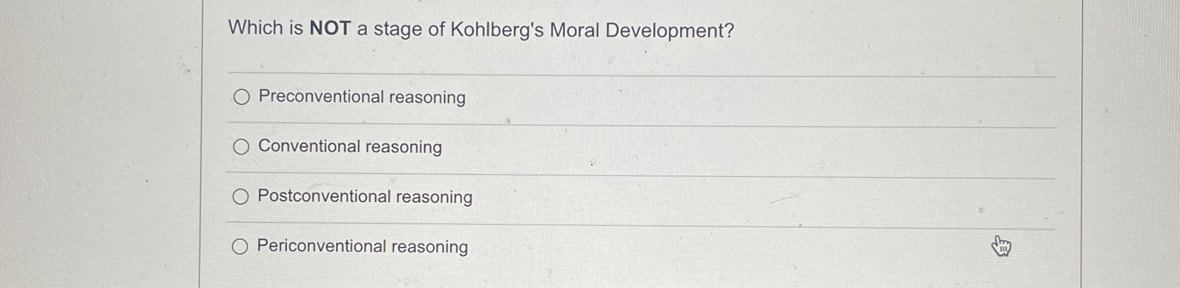 Solved Which is NOT a stage of Kohlberg's Moral | Chegg.com